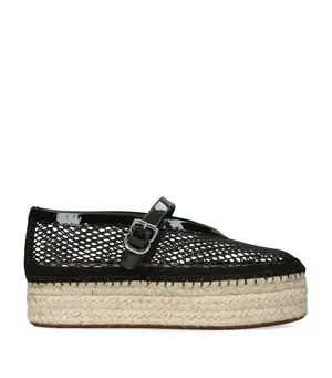 Alaïa Patent Leather Mesh Espadrilles - Black