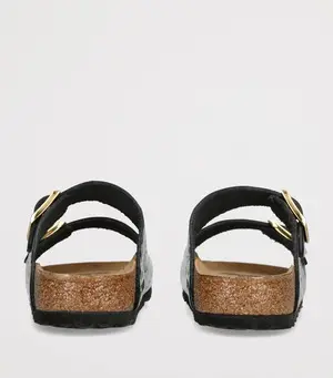 BIRKENSTOCK Leather Croc-embossed Arizona Sandals - Black