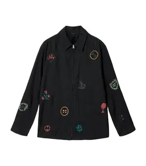 ALLSAINTS Embroidered Zip-up Shirt - Black