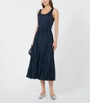 Max Mara Pleated Maxi Dress - Navy