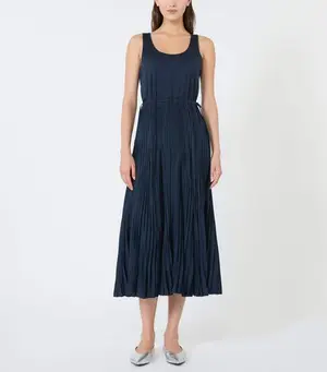 Max Mara Pleated Maxi Dress - Navy