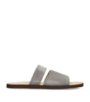 Brunello Cucinelli Leather Slides - Grey