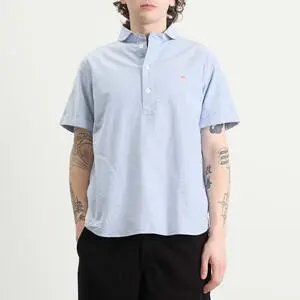 DANTON Round Collar Pull Over Shirt - Blue