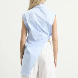 TOLU COKER Cotton Asymmetric Drape Blouse - Blue