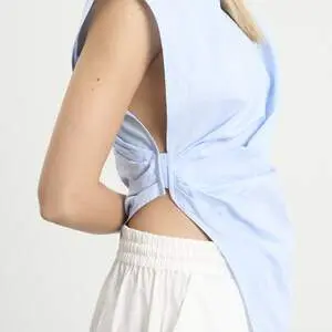 TOLU COKER Cotton Asymmetric Drape Blouse - Blue
