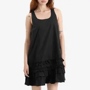 GANNI Cotton Poplin U-neck Mini Dress With Ruffled Hem And Open Back