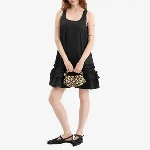 GANNI Cotton Poplin U-neck Mini Dress With Ruffled Hem And Open Back