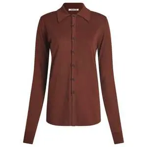 Auralee Cotton Knit Shirt Cardigan - Brown