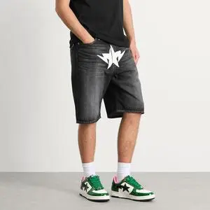 A BATHING APE Relaxed Fit Denim Shorts With Printed Logo Detail
