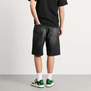 A BATHING APE Relaxed Fit Denim Shorts With Printed Logo Detail