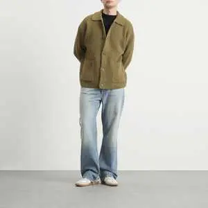 AMI Paris Felted & Chunky Wool Ribbed Knit Cardigan