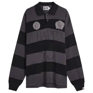 A BATHING APE Jacquard Multi Logo Stripe Relaxed Fit Ls Tee - Black