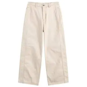 AMI Paris Off-white Cotton Twill Wide Fit Trousers - Ecru