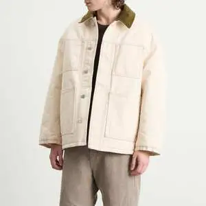 AMI Paris Off-white Cotton Twill Worker Jacket - Ecru