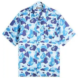 A BATHING APE Abc Camo Open Collar Ss Shirts - Blue