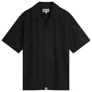 A BATHING APE Embroidery Open Collar Ss Shirt - Black