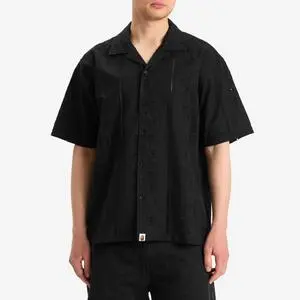 A BATHING APE Embroidery Open Collar Ss Shirt - Black