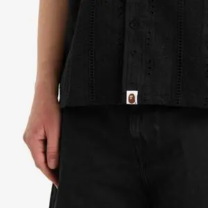 A BATHING APE Embroidery Open Collar Ss Shirt - Black