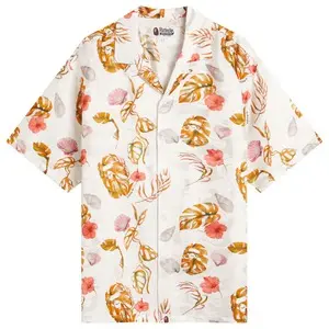 A BATHING APE Vacation Pattern Open Collar Ss Shirt - White