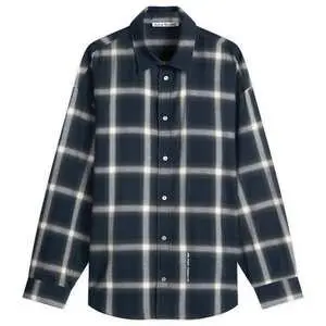 Acne Studios Setar Long Sleeve Flannel Shadow Check Shirt - Navy Multi