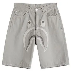 A BATHING APE Shark Garment Dye Relaxed Fit Denim Shorts - Grey