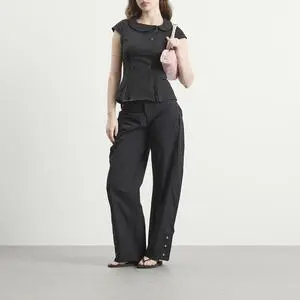 PEACHY DEN Asymmetric Collar Blouse - Black