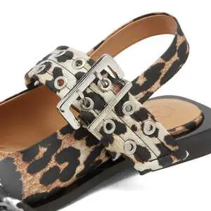 GANNI Print Buckled Ballerina Flats - Leopard