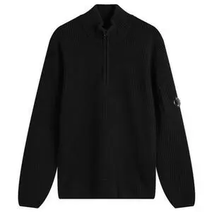 C.P. COMPANY Half Zip Lambswool Jumper - Black