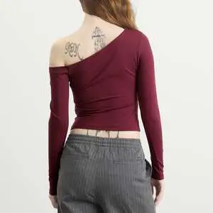 TALA 365 Cupro Gathered Asymmetrical Long Sleeve Top