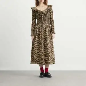 DAMSON MADDER Harper Shirred Print Midi Dress