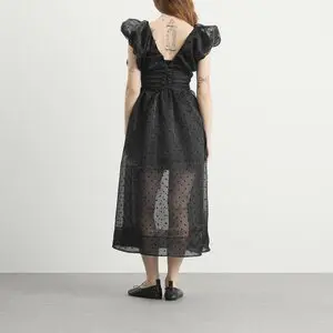 GANNI Flocked Organza Long Ruched Dress