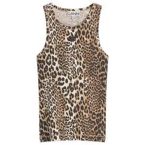 GANNI Rib Tank Top - Leopard