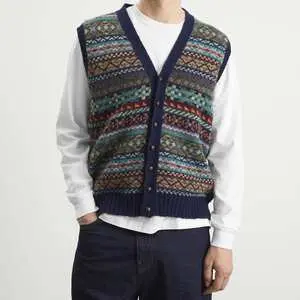 JAMIESON'S OF SHETLAND Fair Isle Button-through Vest - Eclipse