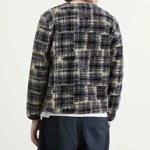 Universal Works Patch Check Fleece Cardigan - Navy