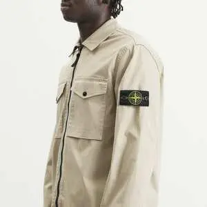 Stone Island Organic Cotton Sateen Zip Shirt Jacket - Sand