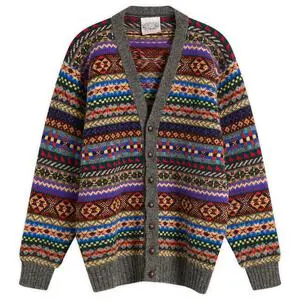 JAMIESON'S OF SHETLAND Jamiesons Of Shetland Fair Isle V-neck Cardigan - Grey