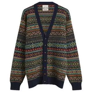 JAMIESON'S OF SHETLAND Jamiesons Of Shetland Fair Isle V-neck Cardigan - Dark Navy