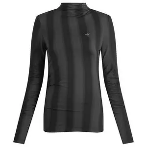 Adidas Long-sleeved Top With Mock Neck And Striped Pattern - Black