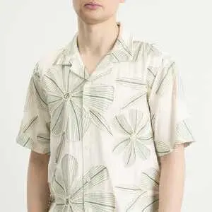 CORRIDOR Linen Applique Short Sleeve Shirt - Natural