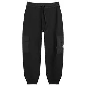 Moncler Cotton Fleece Cargo Sweatpants With Felt Logo Patch - Black