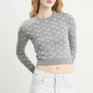 MARINE SERRE Moon Jacquard Knit Fitted Crewneck Sweater