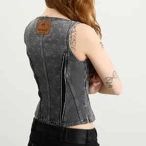 MARINE SERRE Moon Laser Denim Bustier Top