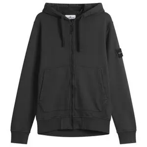 Stone Island Garment Dyed Zip Hoodie - Black