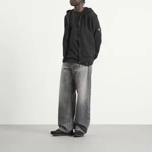 Stone Island Garment Dyed Zip Hoodie - Black