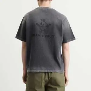 BRAM'S FRUIT Distressed Big Lemon Outline T-shirt - Shadow Black