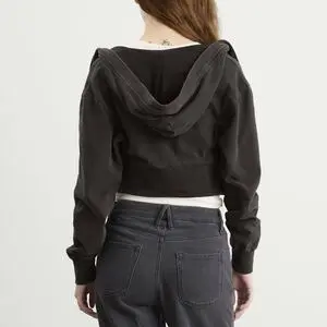 Good American Jeanius Cropped Zip Up Hoodie