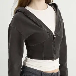 Good American Jeanius Cropped Zip Up Hoodie