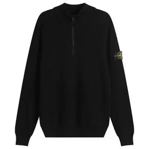 Stone Island Ribbed Soft Cotton Half Zip Knit Jumper - Black
