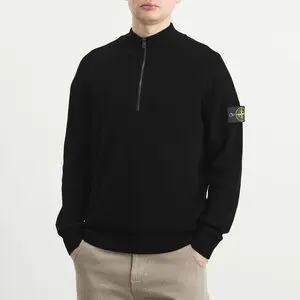 Stone Island Ribbed Cotton Half-zip Jumper - Black