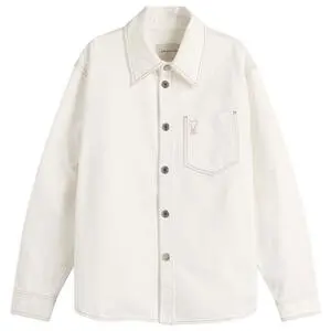 AMI Paris De Coeur Light Denim Overshirt - Blanc Creme
